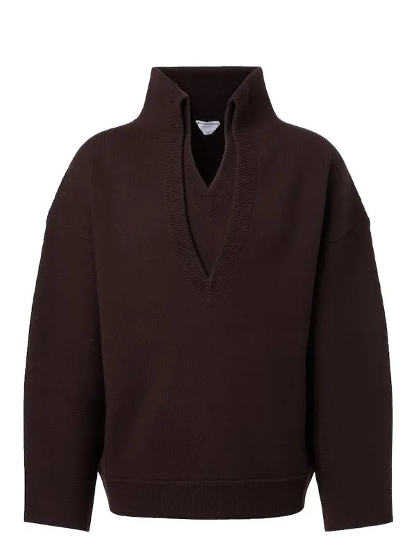 Bottega Veneta Ribbed Wool V-neck Sweater - Brown