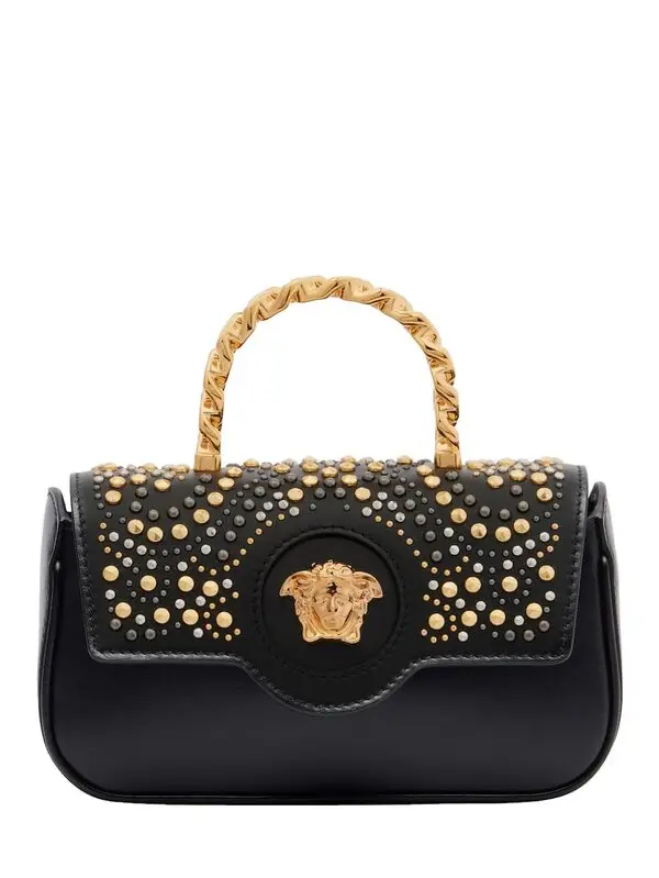 Versace La Medusa Mini Studded Leather Tote Bag - Black