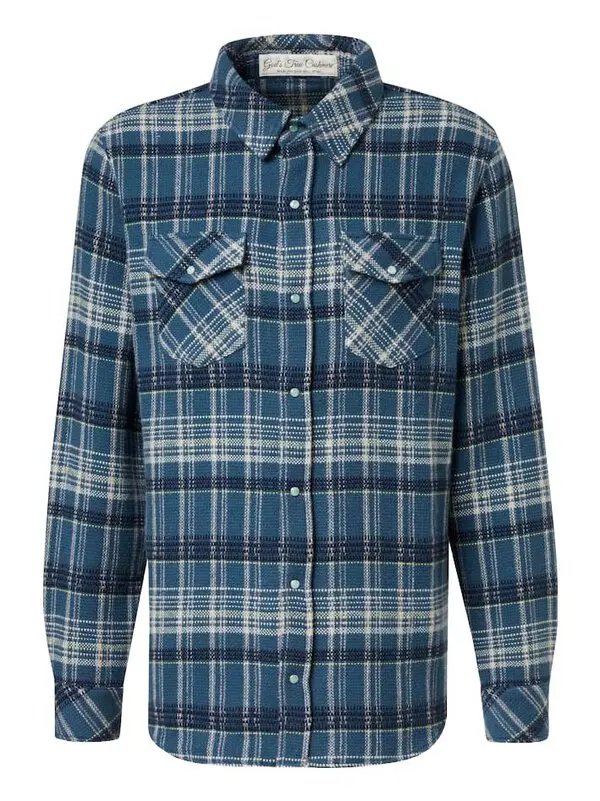 GOD'S TRUE CASHMERE Fantasia Plaid Cashmere Shirt With Emerald - Blue
