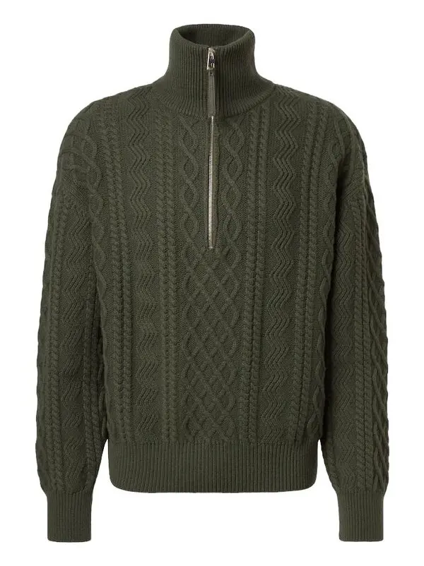 Loewe Aran-knit Wool Half-zip Turtleneck Sweater - Green