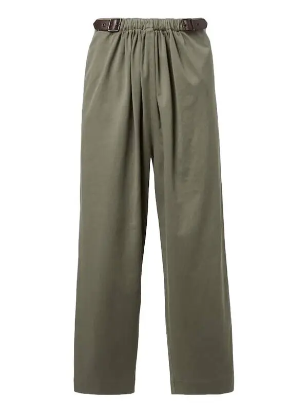 Loewe Belted Cotton Satin Straight Pants - Green