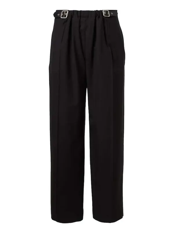 Loewe Belted Wool Straight Pants - Black