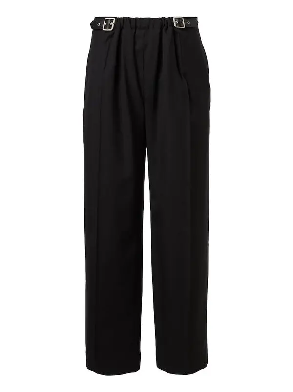 Loewe Belted Wool Straight Leg Pants - Black