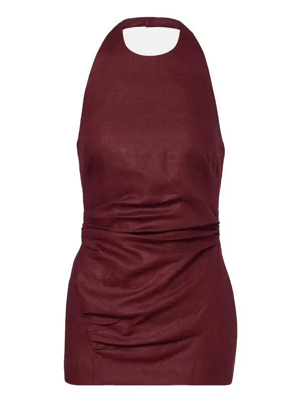 Faithfull The Brand Fia Halterneck Linen Top - Burgundy