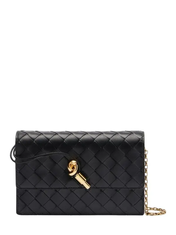 Bottega Veneta Andiamo Intrecciato Leather Shoulder Bag - Black