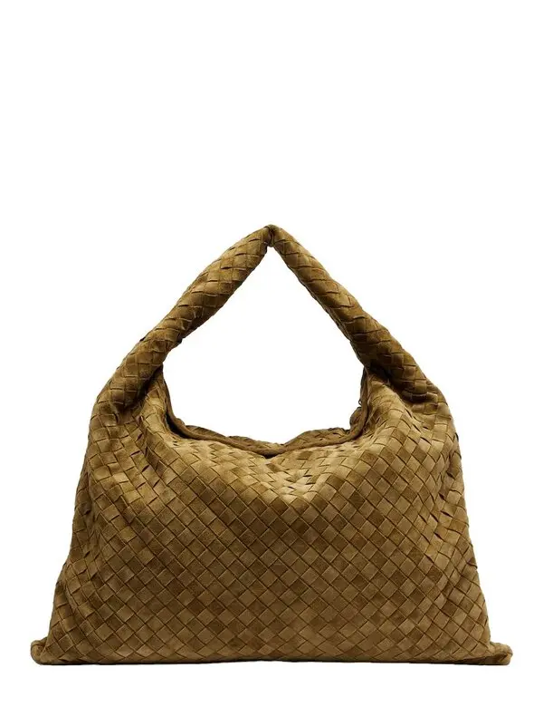 Bottega Veneta Hop Intrecciato Large Suede Tote Bag - Green