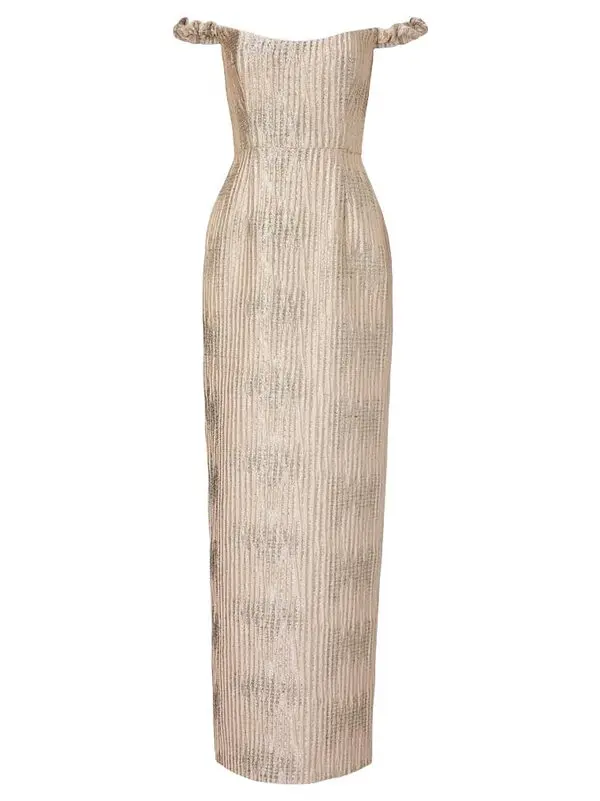 MARKARIAN Yolanda Off-shoulder Brocade Gown - Gold