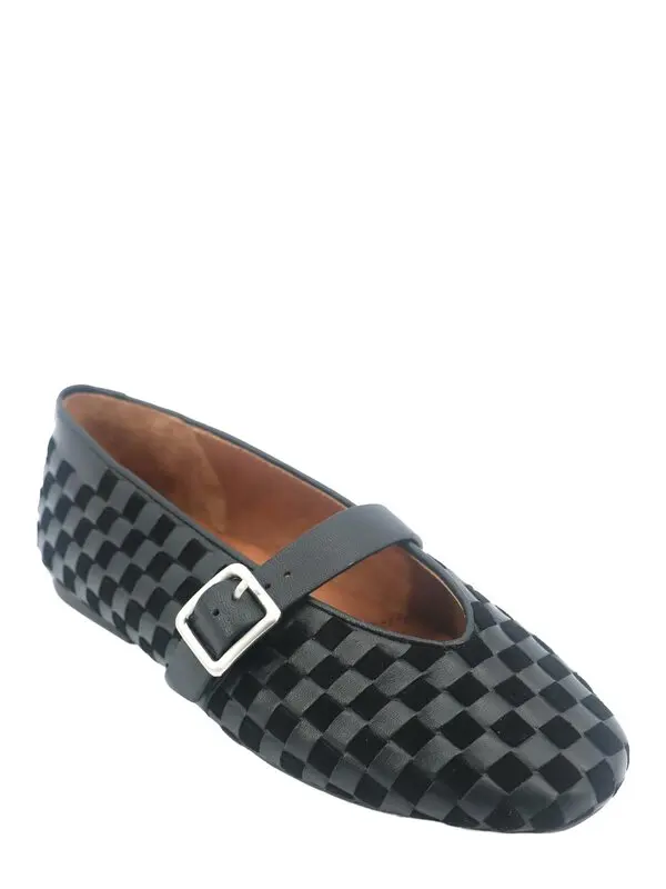 Gentle Souls Winifred Woven Mary Jane Flat - Black Suede