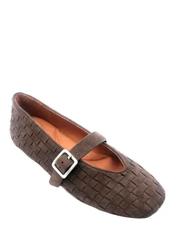 Gentle Souls Winifred Woven Mary Jane Flat - Dark Chocolate Suede