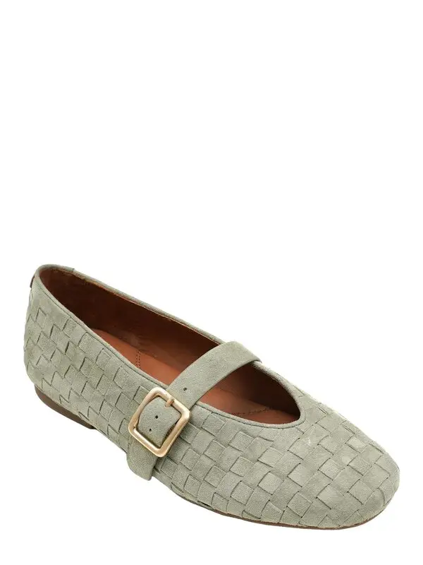 Gentle Souls Winifred Woven Mary Jane Flat - Silver Sage Suede