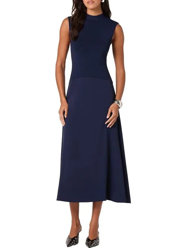 Astr The Label Mixed Media Dress - Navy