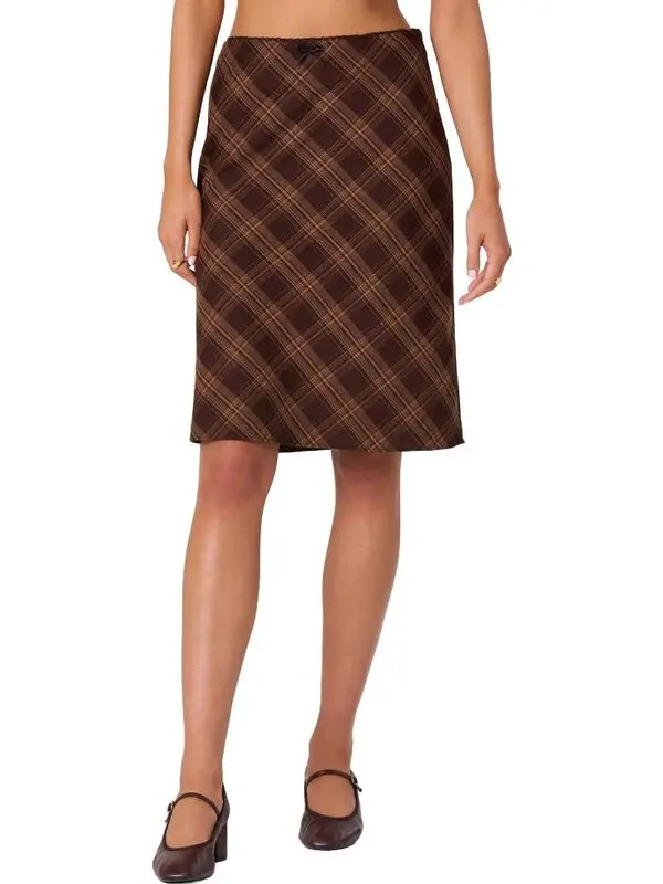 Astr The Label Plaid Slip Skirt - Brown Plaid