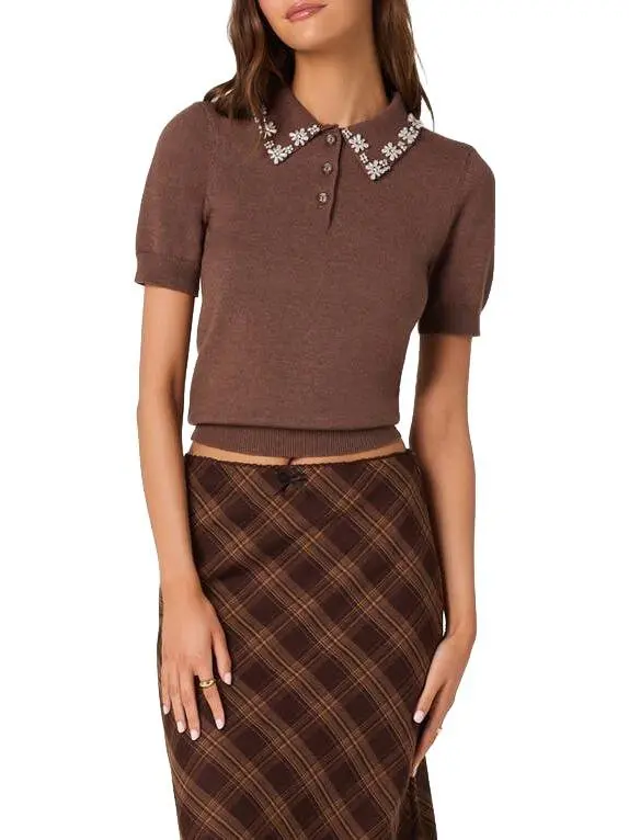 Astr The Label Imitation Pearl Detail Sweater - Brown