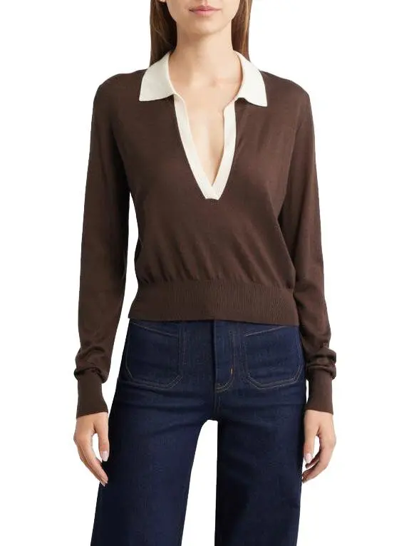 FRAME Cashmere & Silk Blend Polo Sweater - Coffee Multi