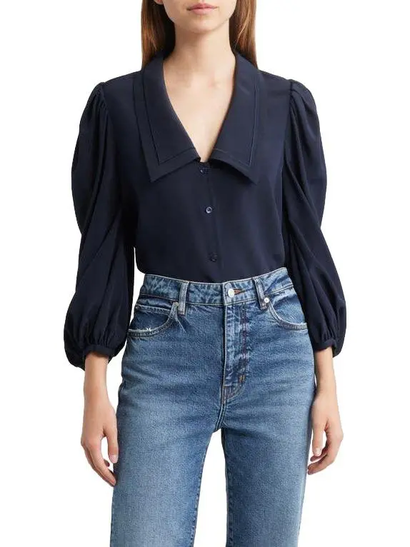 FRAME Long Sleeve Silk Sailor Shirt - Navy