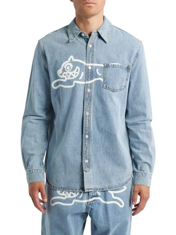 ICECREAM Parado Logo Graphic Denim Button-up Shirt - Butter Pecan