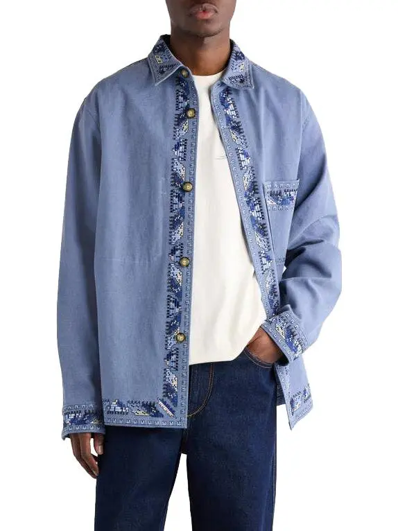 Isabel Marant Rudy Embroidered Cotton Shirt Jacket - Faded Blue