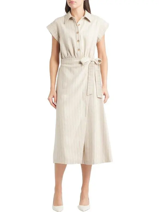 ZOE AND CLAIRE Tie Waist Shirtdress - Beige