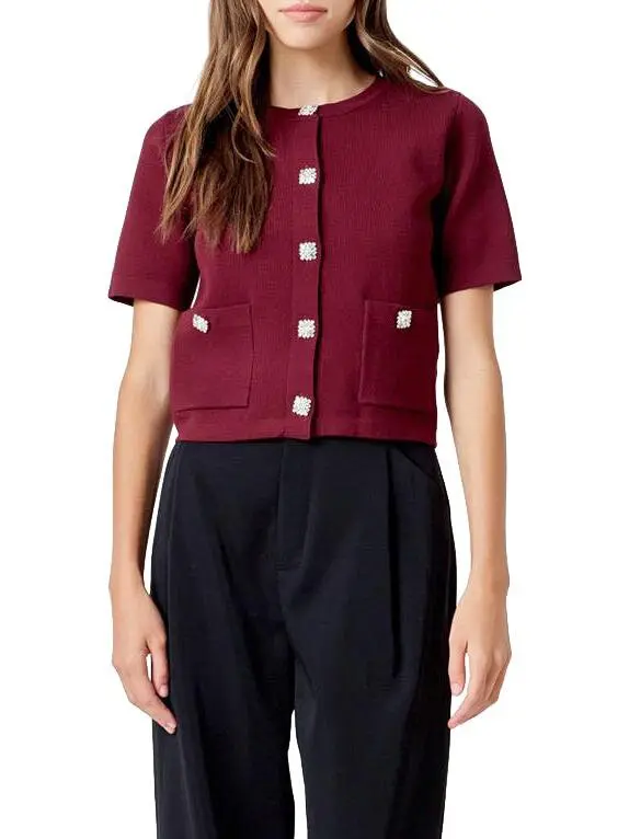 Endless Rose Short Sleeve Cardigan - Maroon