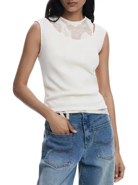 Desigual Lace Yoke Tank - Light Beige