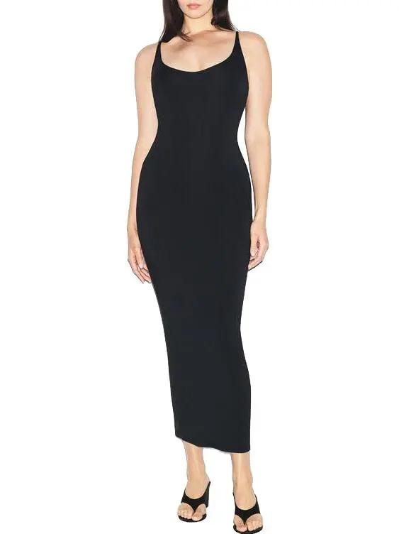 SKIMS Smooth Lounge Skimpy Scoop Neck Maxi Dress - Obsidian