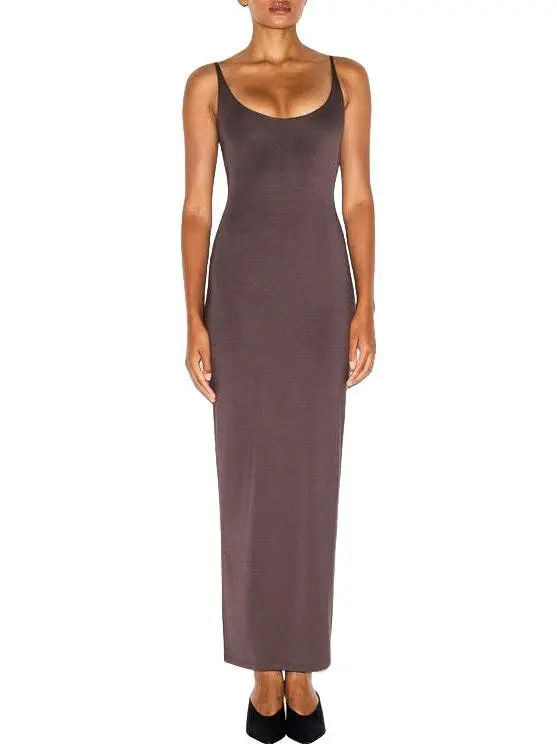 SKIMS Smooth Lounge Skimpy Scoop Neck Maxi Dress - Raisin
