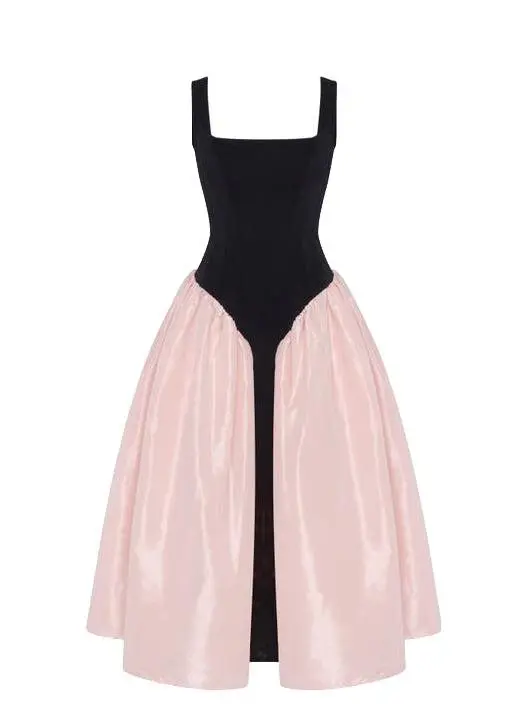 MILLA Corset Strappy Midi Dress - Black&pink