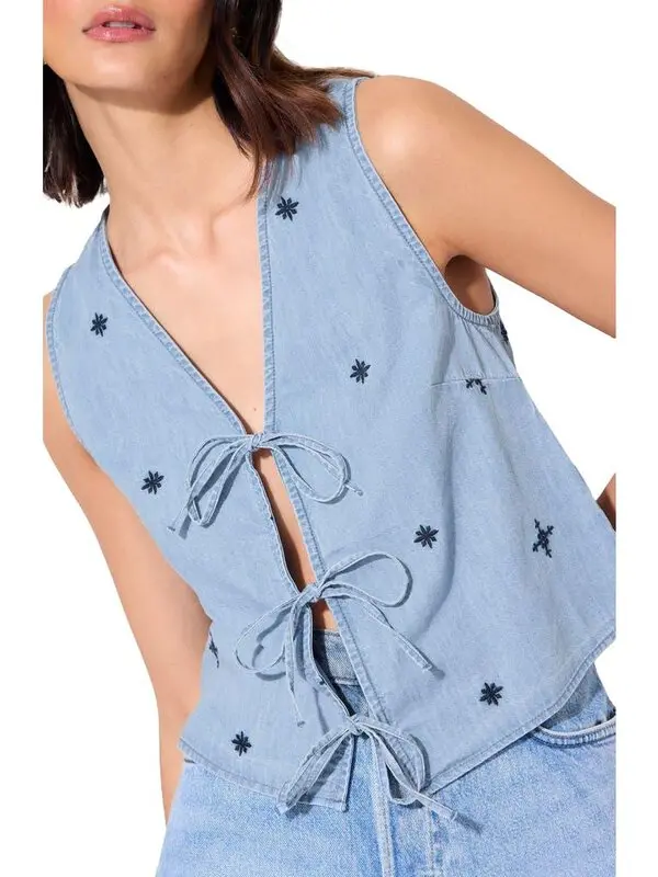 FRIENDS LIKE THESE Embroidered Chambray Vest - Blue
