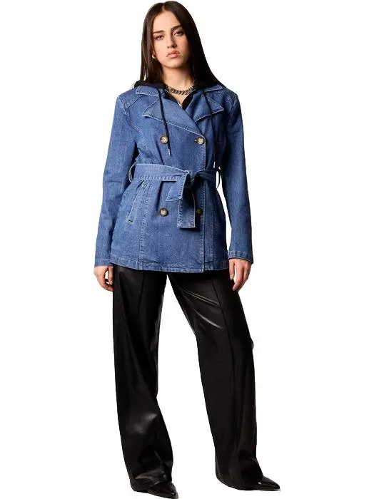 BLUE REVIVAL Gracie Trench Coat With Removable Hoodie - Medium Stone