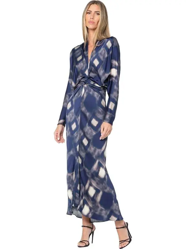 JBQ Printed Viscose Charmeuse Wrap Dress - Indigo Brick