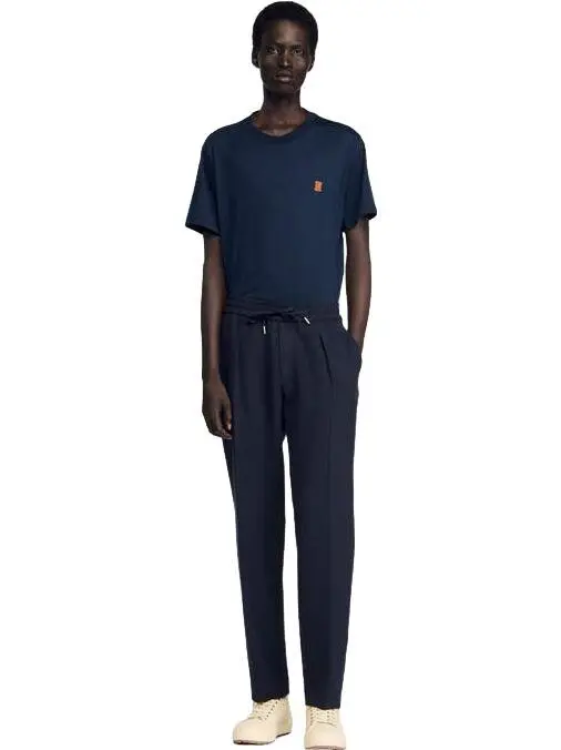 Sandro Elasticated Straight-leg Trousers - Navy Blue