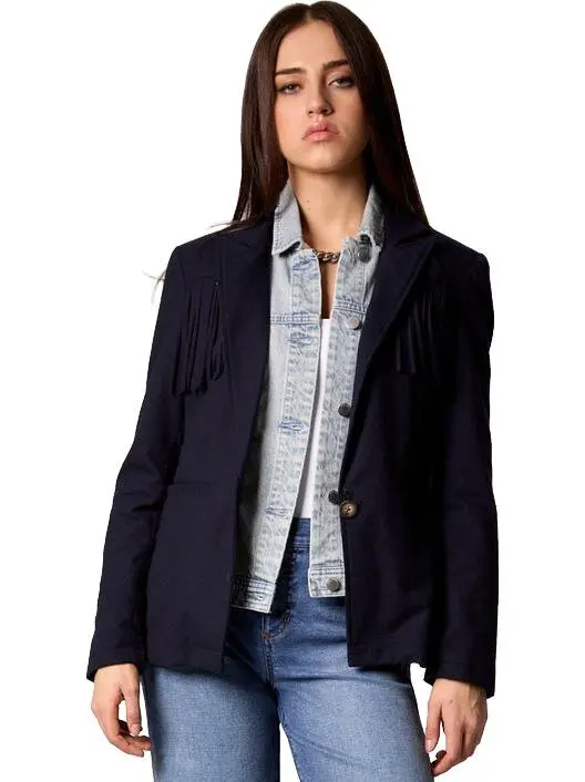 BLUE REVIVAL Fringe Blazer With Removable Denim Insert - Midnight
