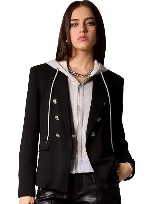 BLUE REVIVAL Double-breasted Blazer With Removable Hoodie Insert - Black
