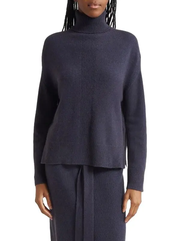 Emporio Armani Melange Turtleneck Wool Sweater - Solid Medium Blue