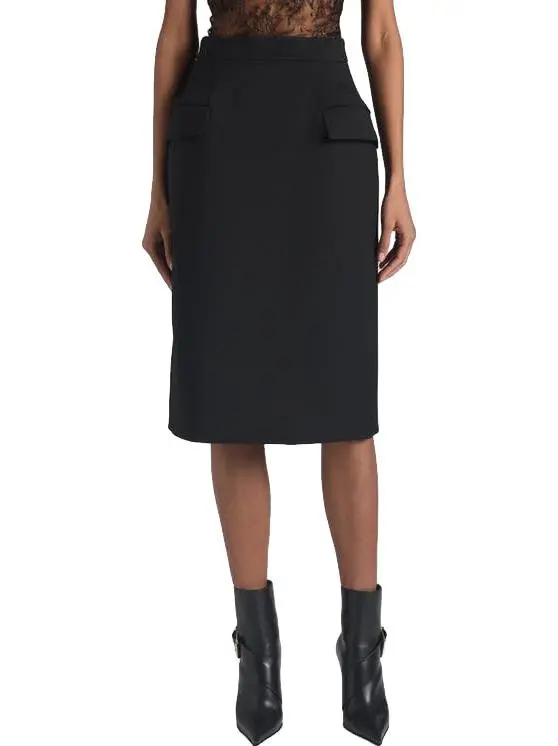 Alexander McQueen Dart Wool Stretch Gabardine Midi Skirt - Black