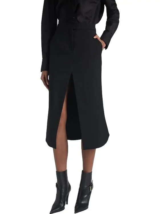 Alexander McQueen Wool Stretch Gabardine Midi Skirt - Black