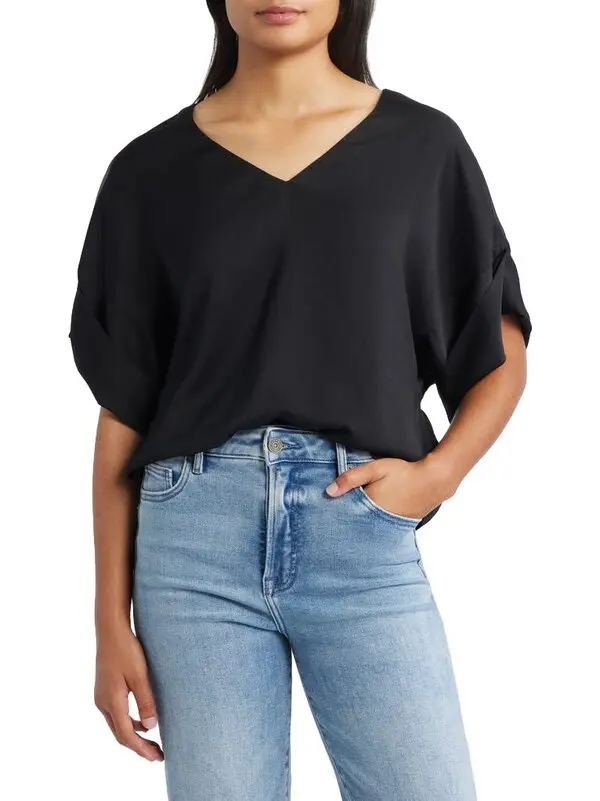 Wit & Wisdom Roll Cuff Dolman Top - Black