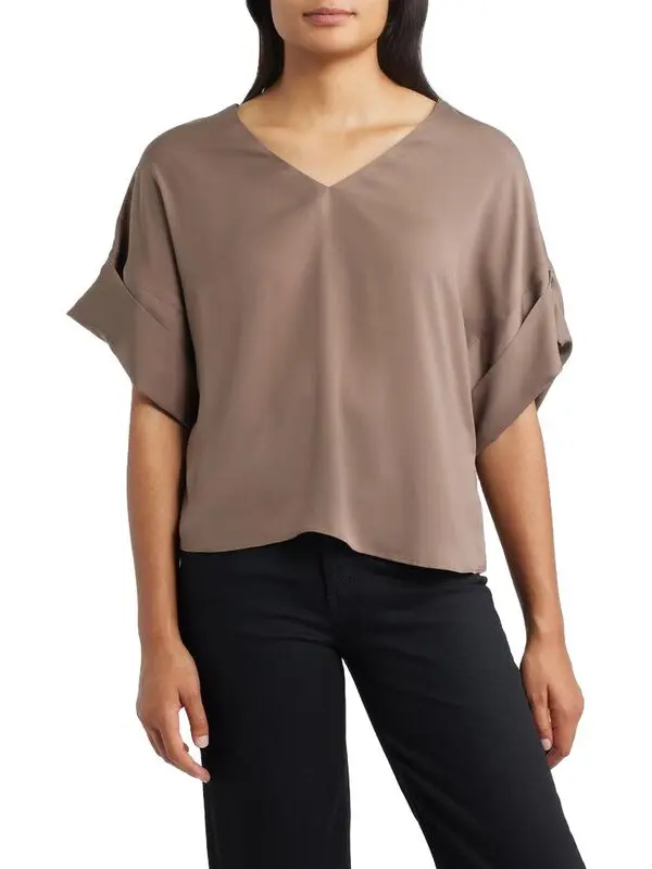 Wit & Wisdom Roll Cuff Dolman Top - Oyster Mushroom