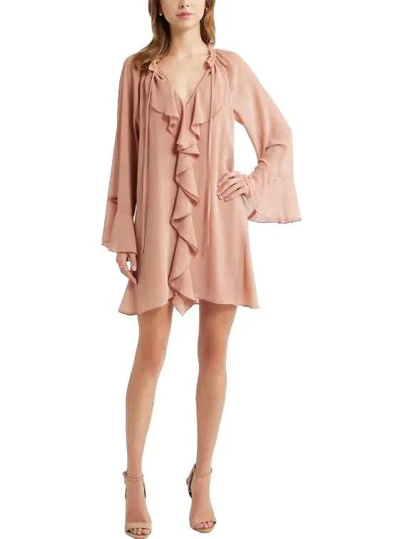 OPEN EDIT Ruffle Chiffon Shift Dress - Tan Cork
