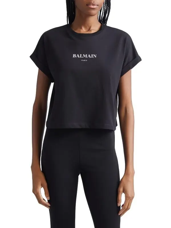 Balmain Logo Crop T-shirt - Black/white