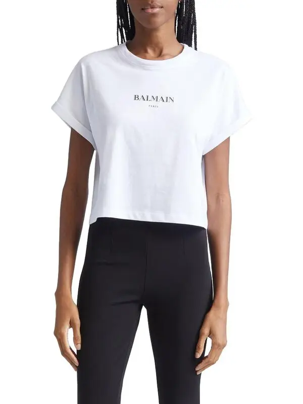 Balmain Logo Crop T-shirt - White/black