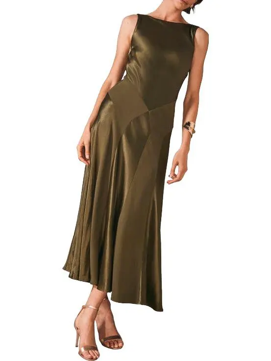 Mint Velvet Paneled Satin Maxi Dress - Green