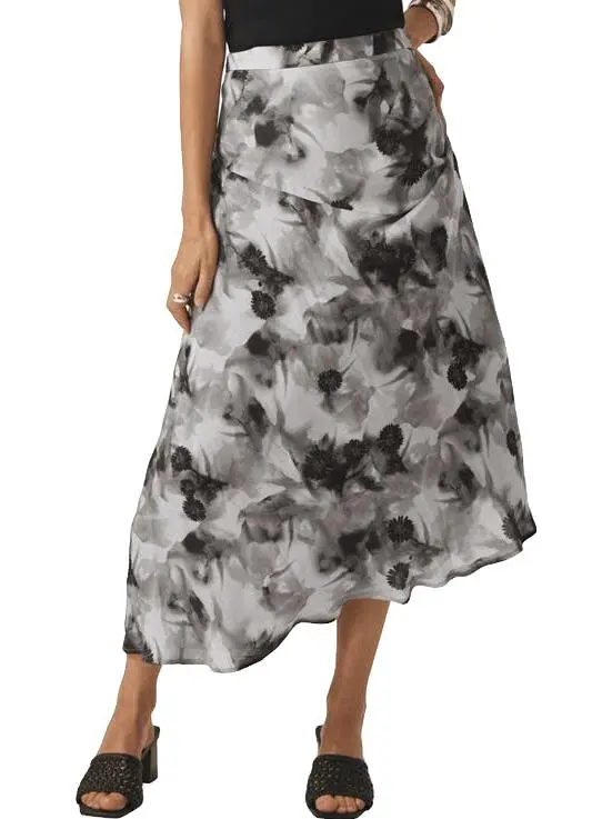 Mint Velvet Floral Print Midi Skirt - Grey