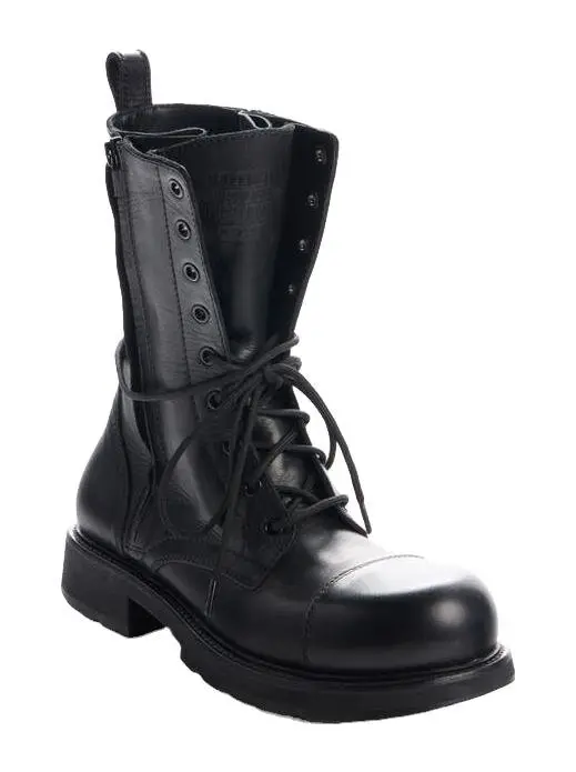 Balenciaga Truck Leather Combat Boots - Black