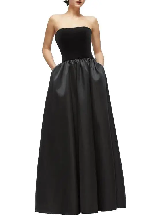 Dessy Collection Strapless Mixed Media Gown - Black