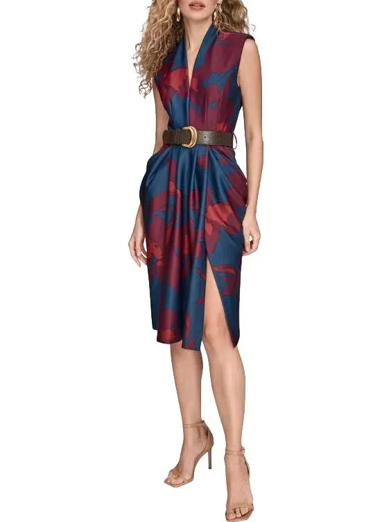 Donna Karan New York Sleeveless Belted Cocktail Dress - Eclpse Mul
