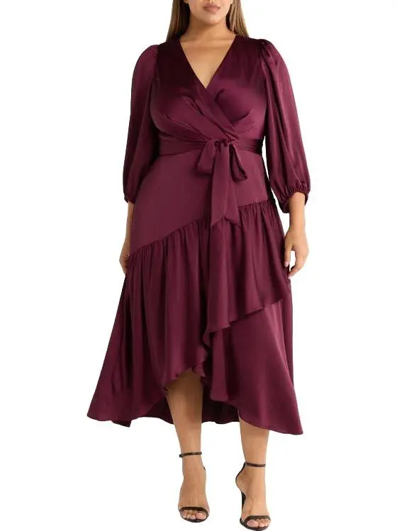 Anne Klein Tie Waist Satin High-low Maxi Dress - Dark Chianti