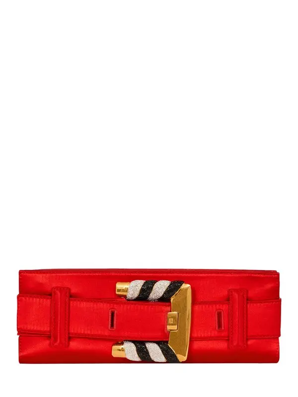 Balmain Satin Anthem Clutch - Red
