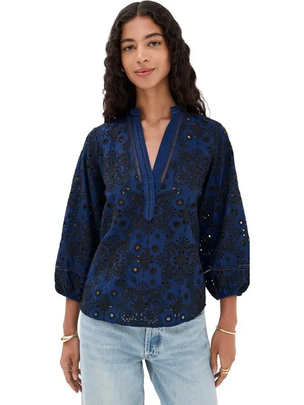 Figue Rylie Embroidered Top - True Navy