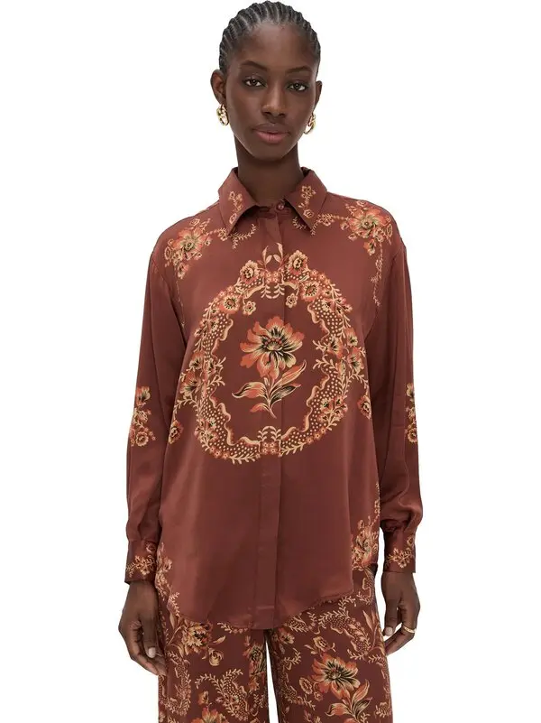 ALEMAIS Seraphina Floral Silk Shirt - Burgundy